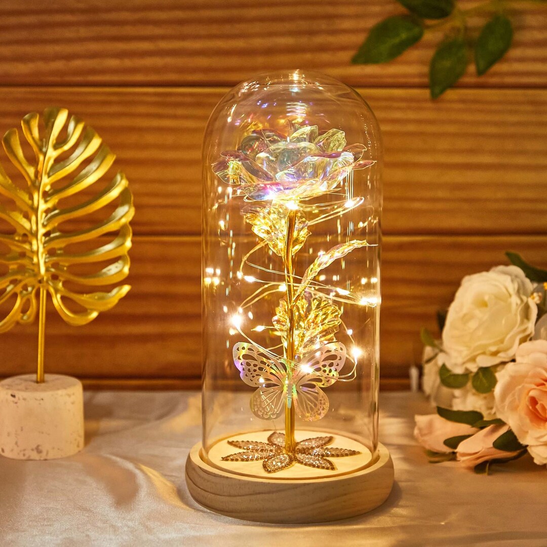Personalized Galaxy Rose Night Light, Elegant Eternal Rose Under Glass ...