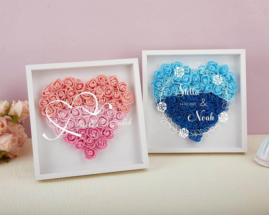 Rose Shadow Box With Name,personalized Flower Heart Shadow Box for Her ...