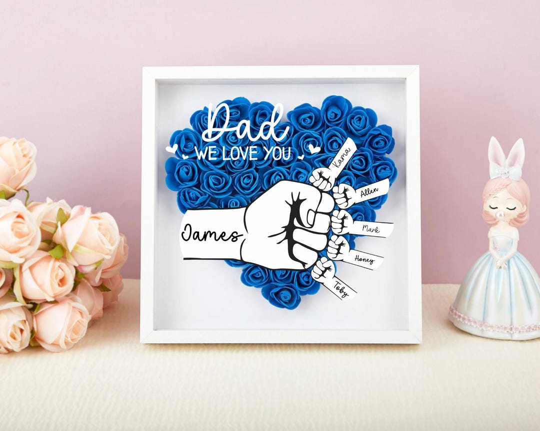 Personalized Dad Flower Shadow Box, Family Handprint Shadow Box With ...