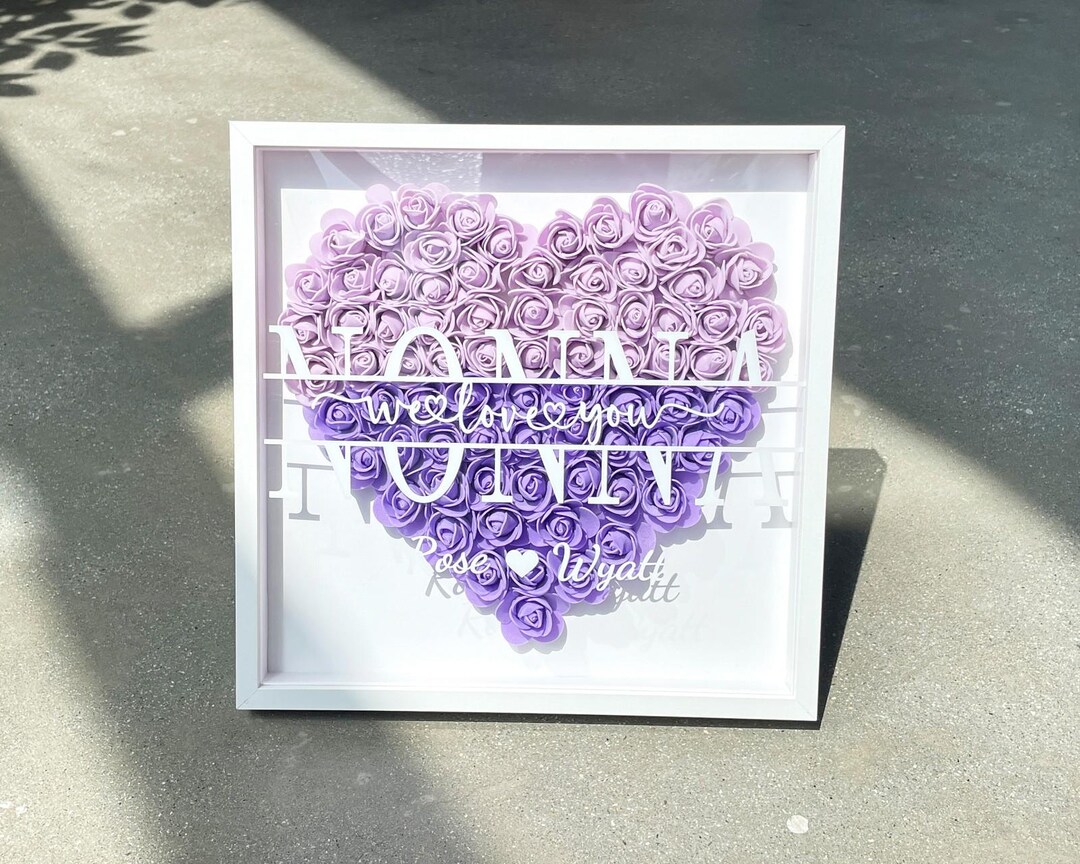 Personalized Flower Shadow Box, Rose Keepsake With Names, Custom Mom ...