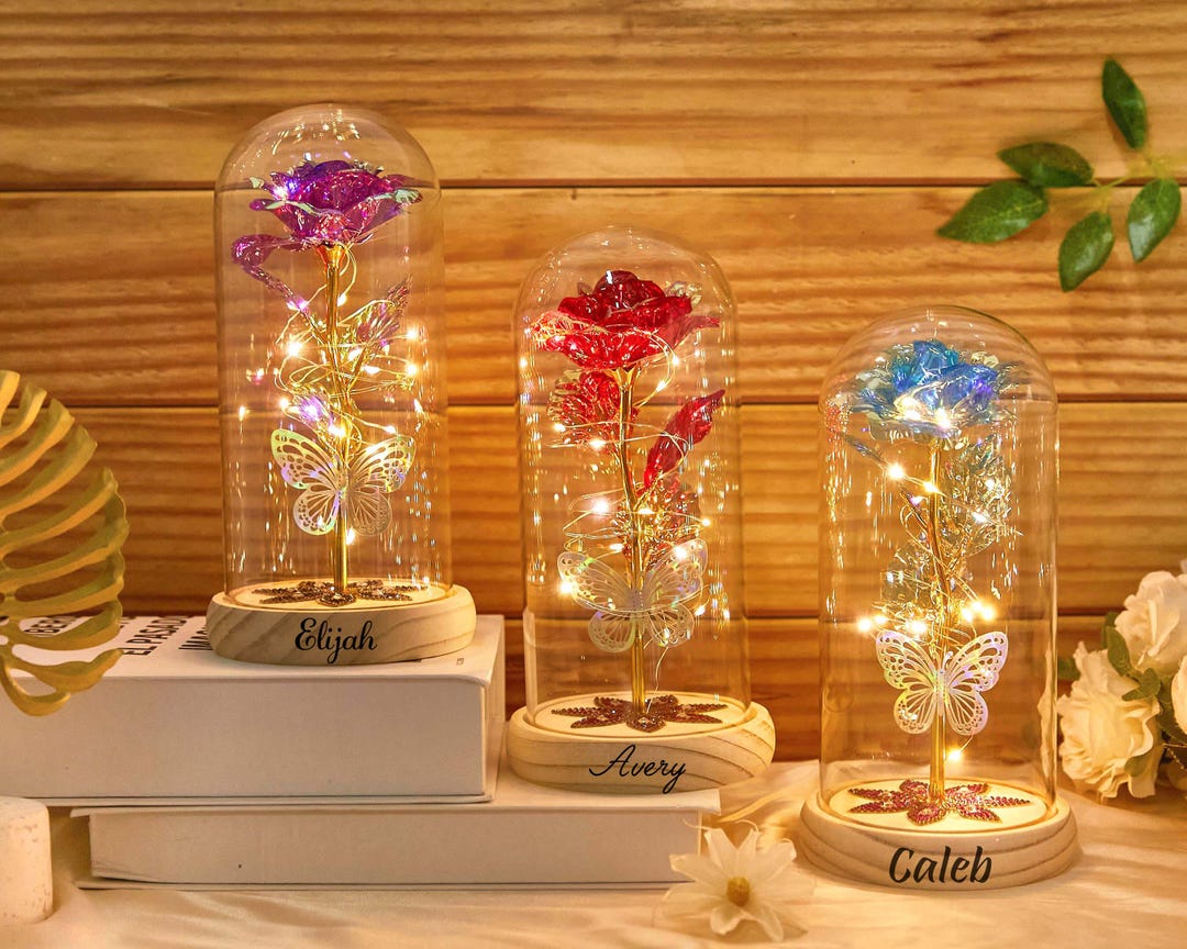 Personalized Galaxy Rose Night Light, Elegant Eternal Rose, Valentine's ...