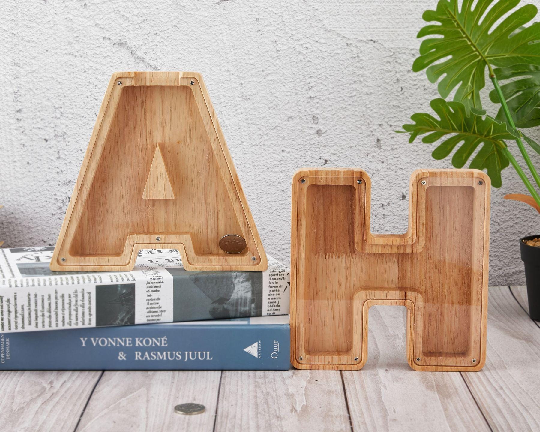 Personalized Wooden Letter Piggy Bank: Custom Name Coin Bank - Etsy