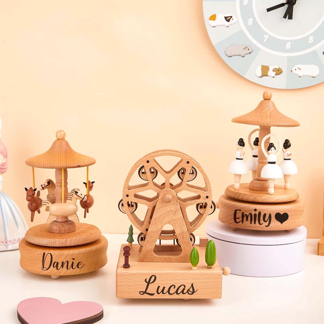 Engraved Baby Name Music Box, Personalized Wooden Ballerina Music Box ...