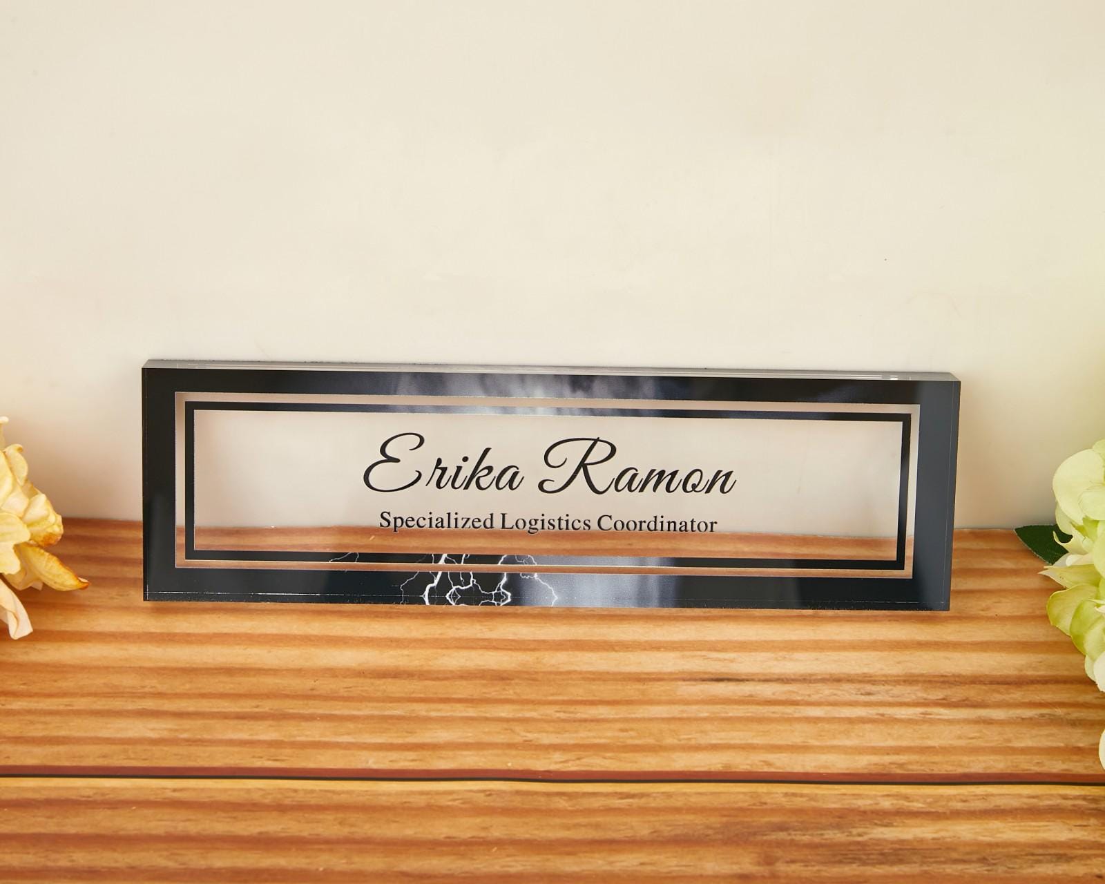 Custom Acrylic Desk Name Plate, Personalized Office Decor With Floral ...