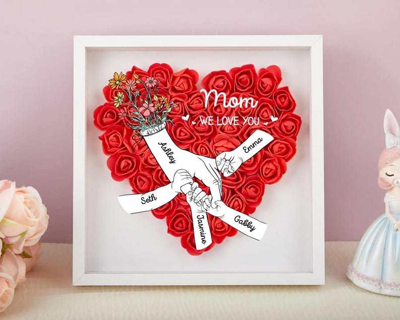Custom Rose Shadow Box: Personalized Family Name Gift for Mom - Etsy