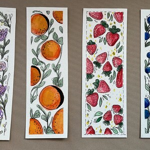 Hand Painted Watercolor Fruit and Flower Bookmarks, Set of 4 - Etsy
