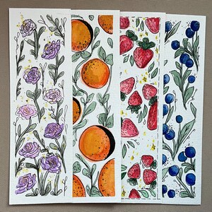 Hand Painted Watercolor Fruit and Flower Bookmarks, Set of 4 - Etsy