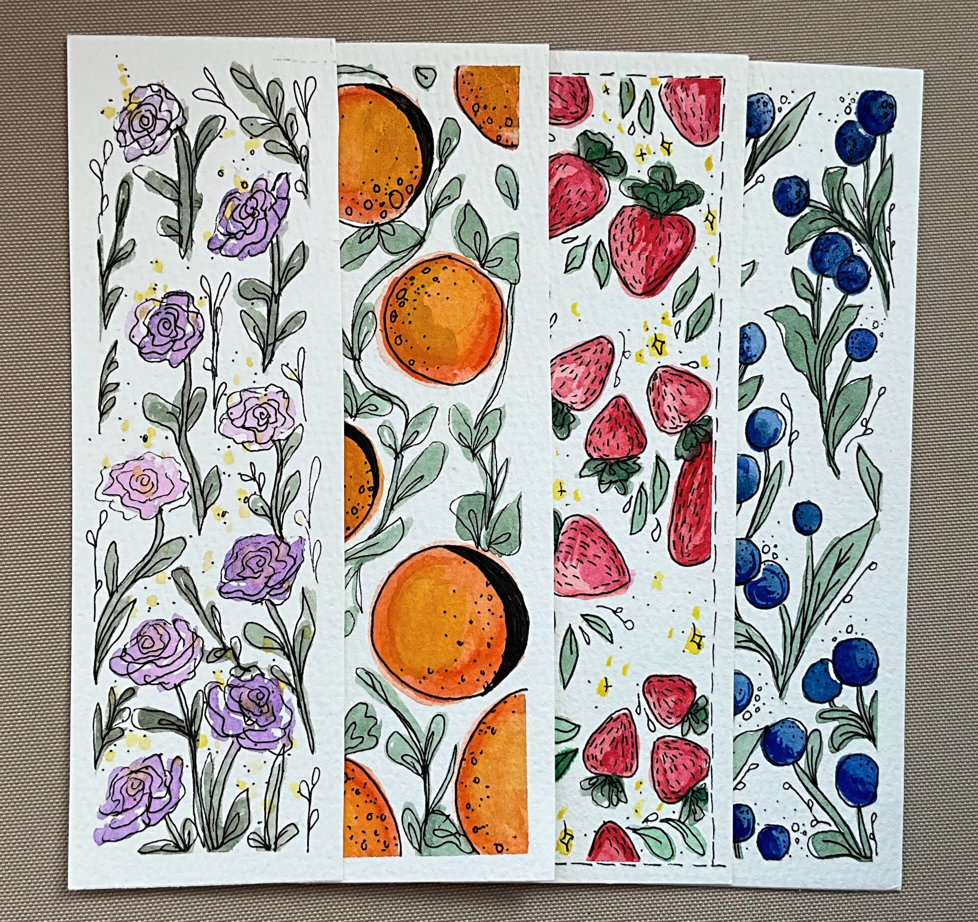 Hand Painted Watercolor Fruit and Flower Bookmarks, Set of 4 - Etsy