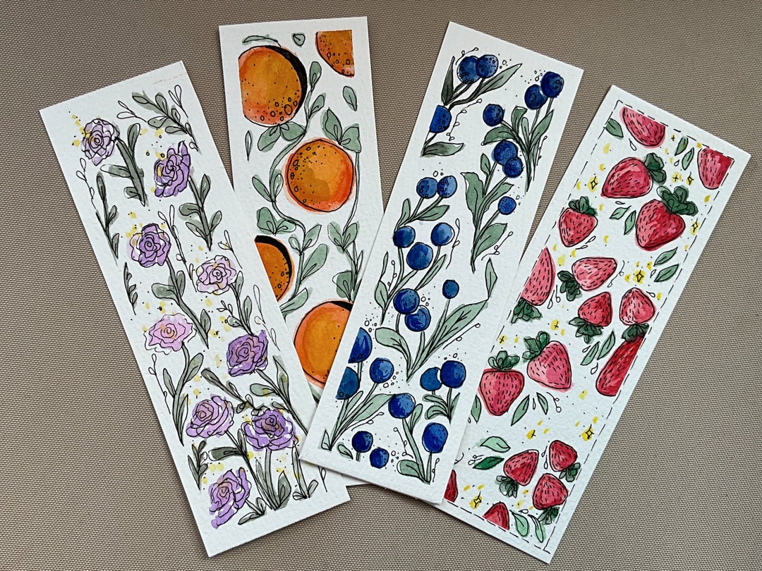 Hand Painted Watercolor Fruit and Flower Bookmarks, Set of 4 - Etsy