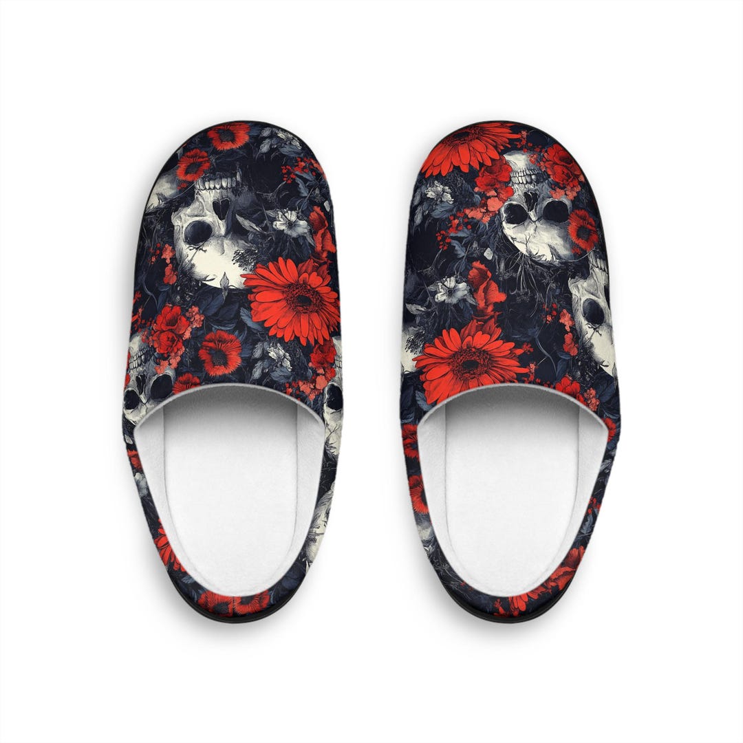 Dark Fantasy Gothic Slippers - Red Anemones, Skulls and Snakes - Etsy