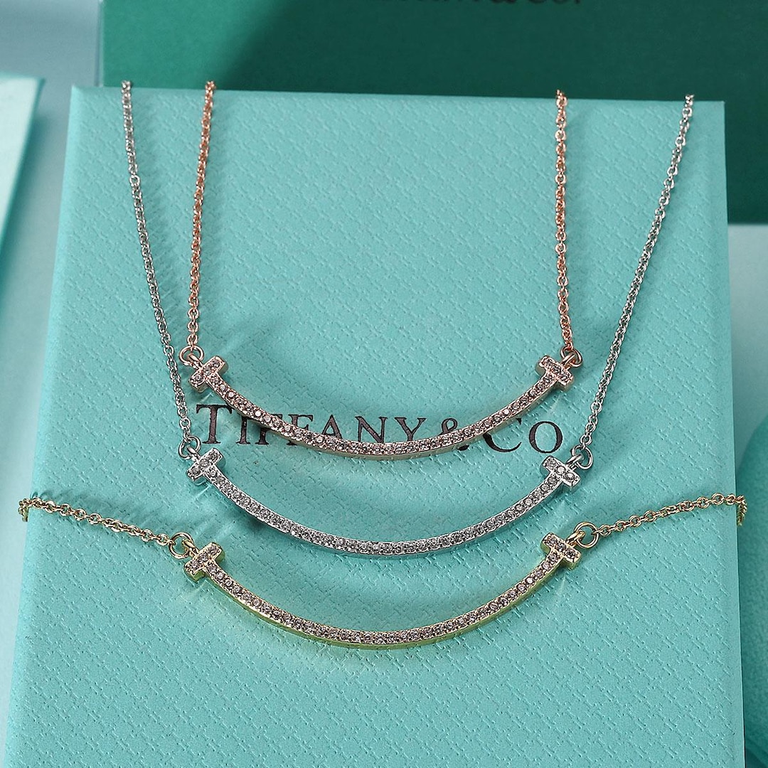 Tiffany Smiley Face Full Diamond Necklace, Happy Good Luck Necklace - Etsy