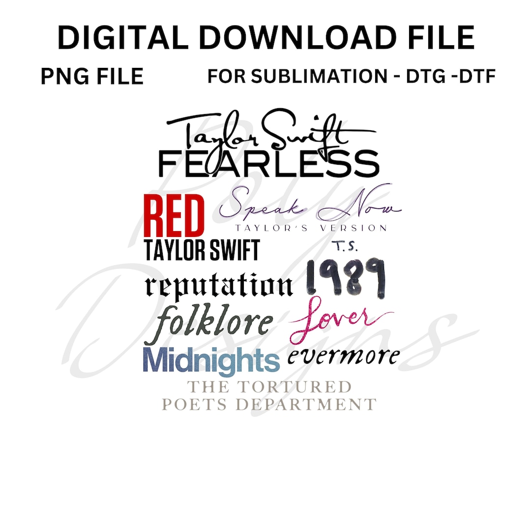 Taylor Swift Album List Png SVG Digital Download File Bundle the Eras ...