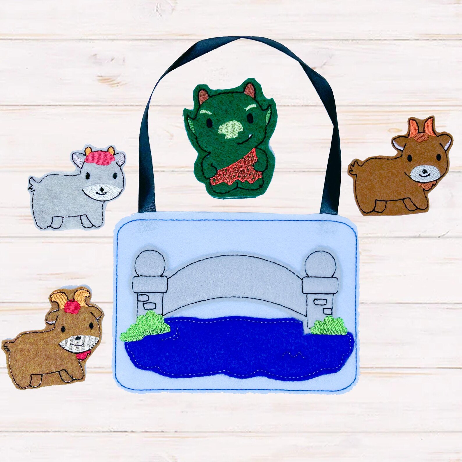 Billy Goat Gruff Felt Finger Puppets With Bridge Carry Bag - Etsy