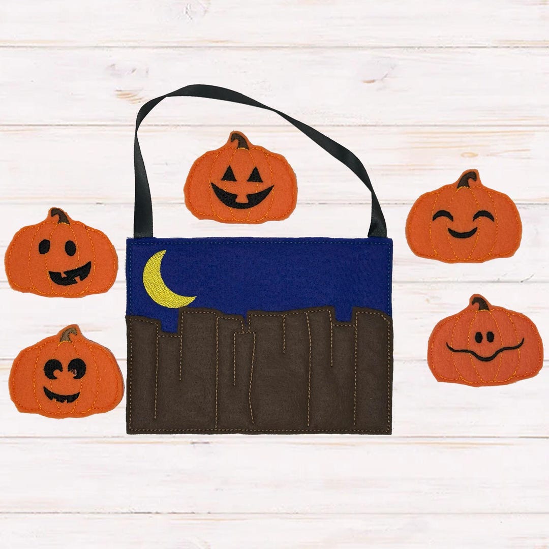 5 Little Pumpkin Finger Puppet With Fence Carry Bag, Quiet Play - Etsy