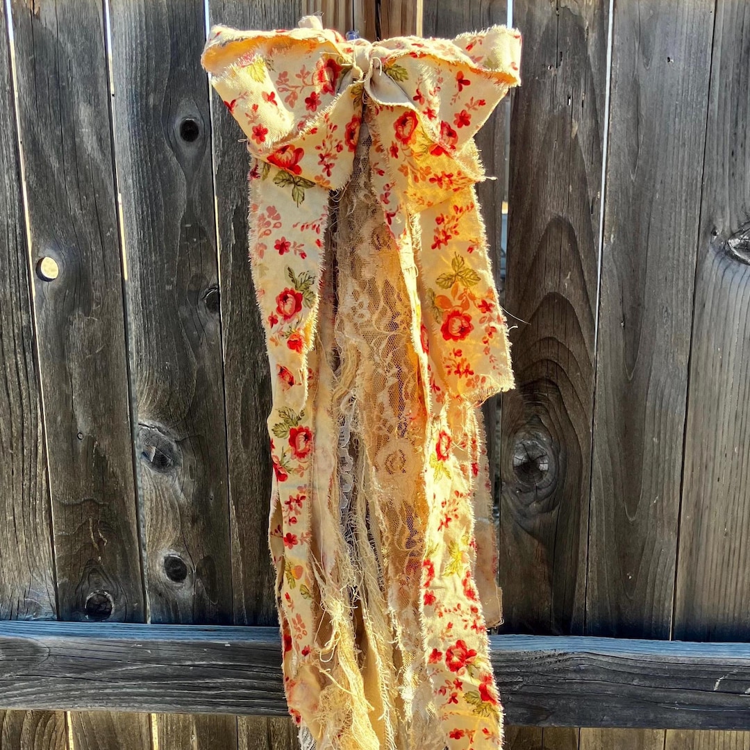 Messy Tattered Primitive Rag Bow Rustic Shabby Christmas Bow Craft ...