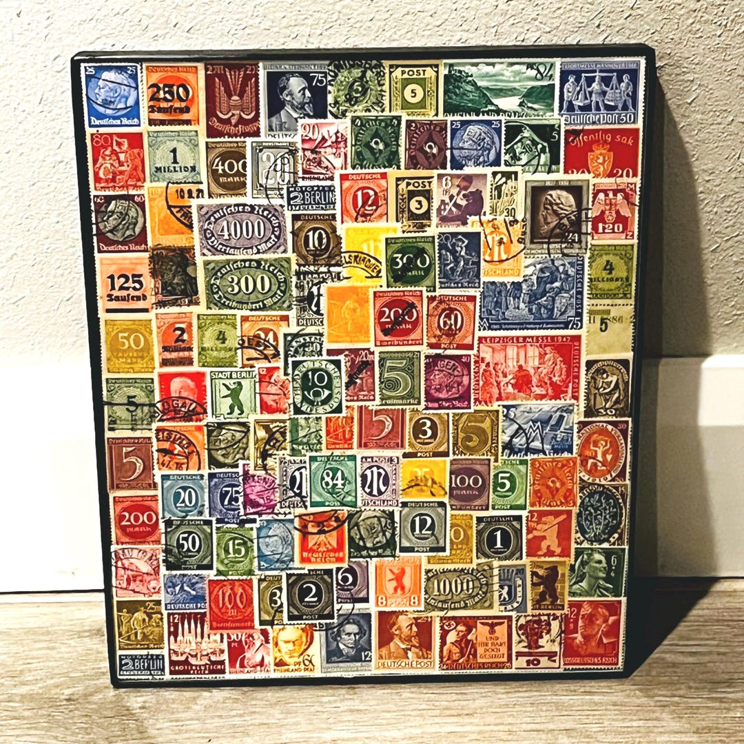 Vintage German Empire Postage Stamps Wall Art in Front Load Frame Used ...