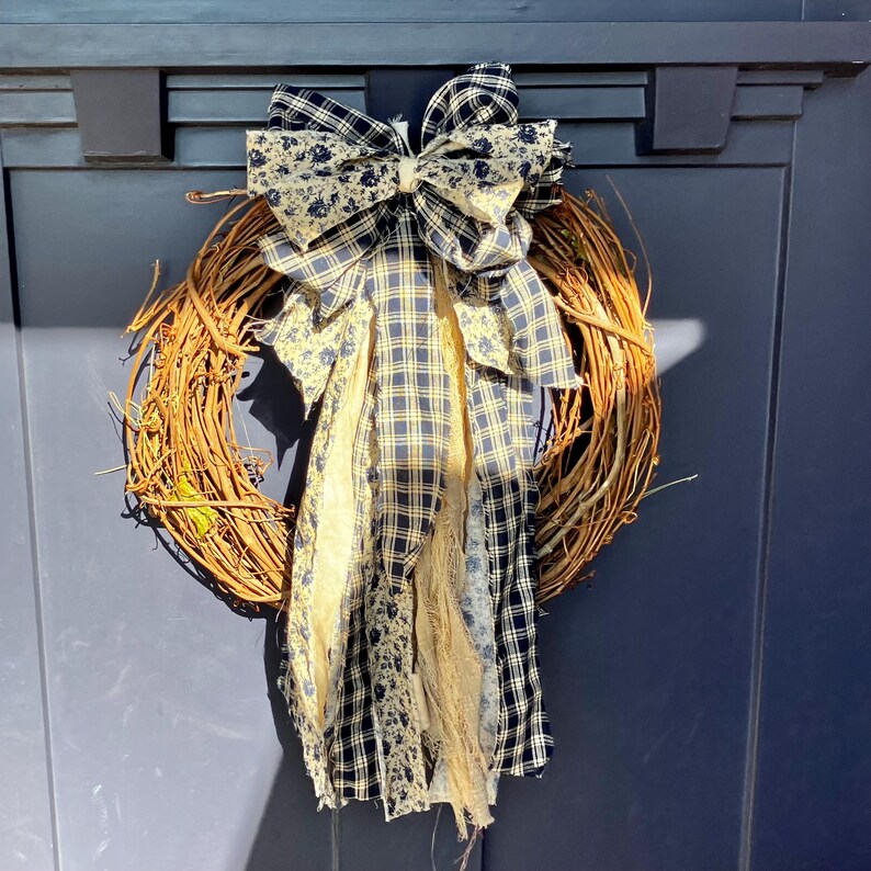 Messy Tattered Primitive Rag Bow Rustic Shabby Bow Decor Coffee Dyed ...