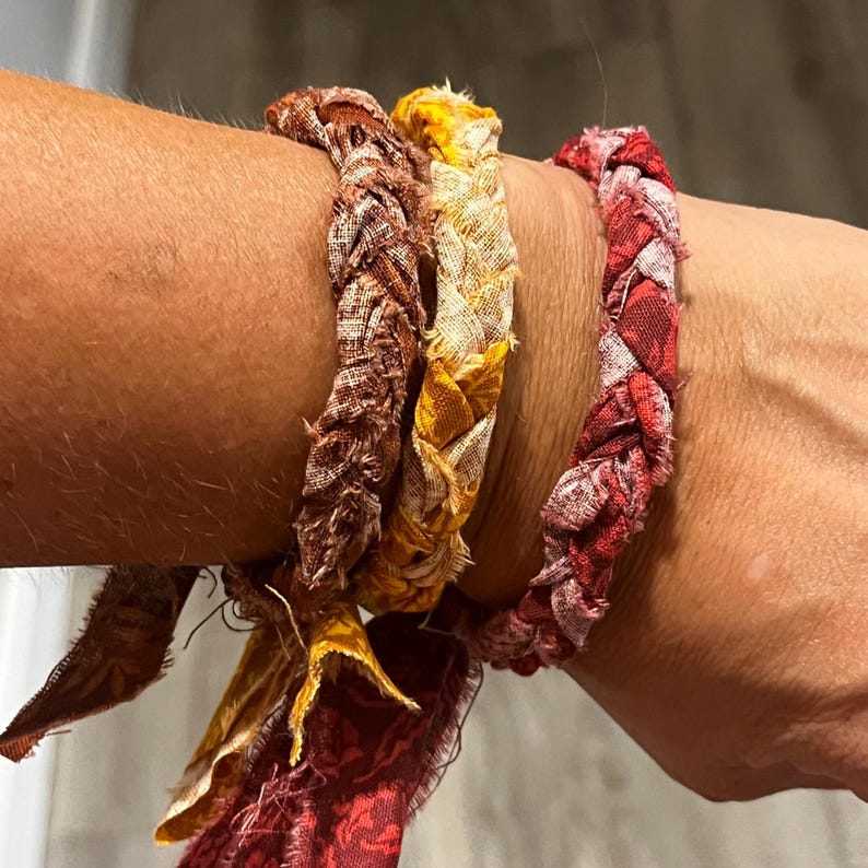 Braided Fabric Bracelet Set: Upcycled Boho Friendship Jewelry - Etsy