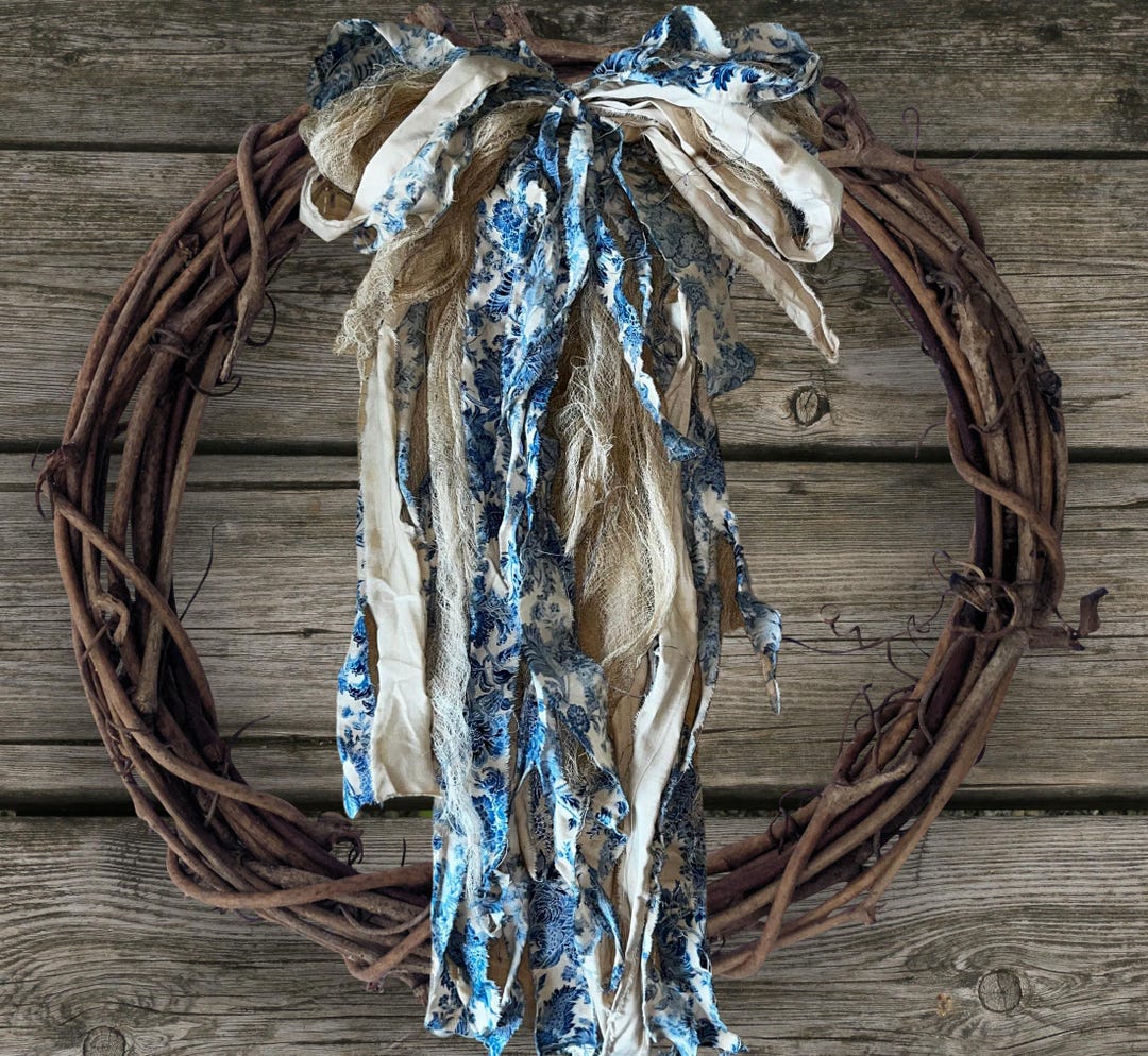 Messy Tattered Primitive Rag Bow Rustic Shabby Bow Decor Coffee Dyed ...