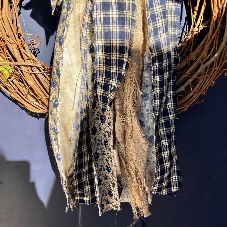 Messy Tattered Primitive Rag Bow Rustic Shabby Bow Decor Coffee Dyed ...