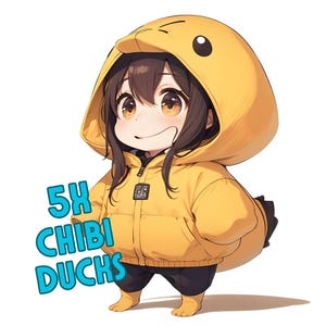 5 X Cute Chibi With Duck Hoodies. Anime PNG Downloads. Kawaii Duck ...