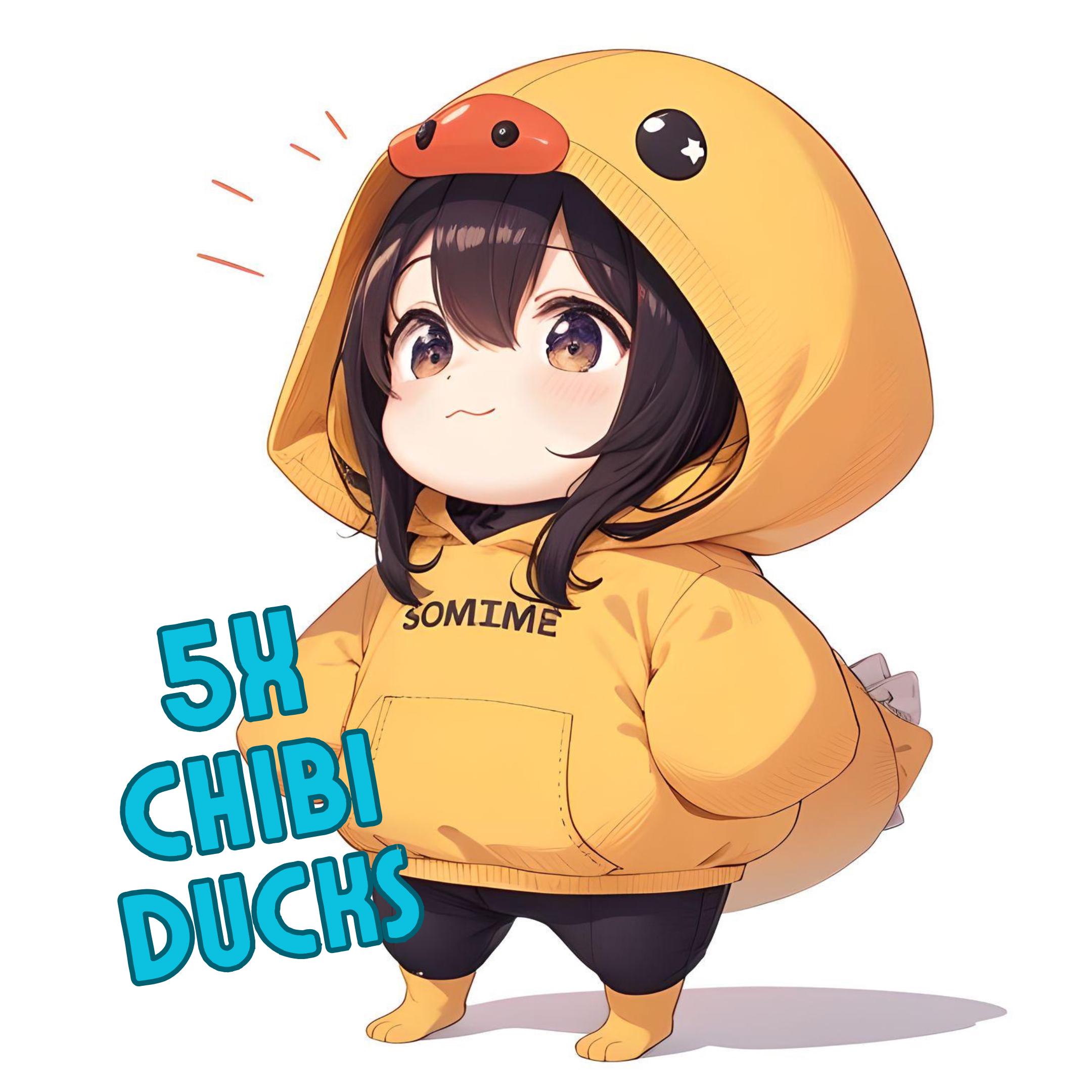 5 X Cute Chibi With Duck Hoodies. Anime PNG Downloads. Kawaii Duck ...