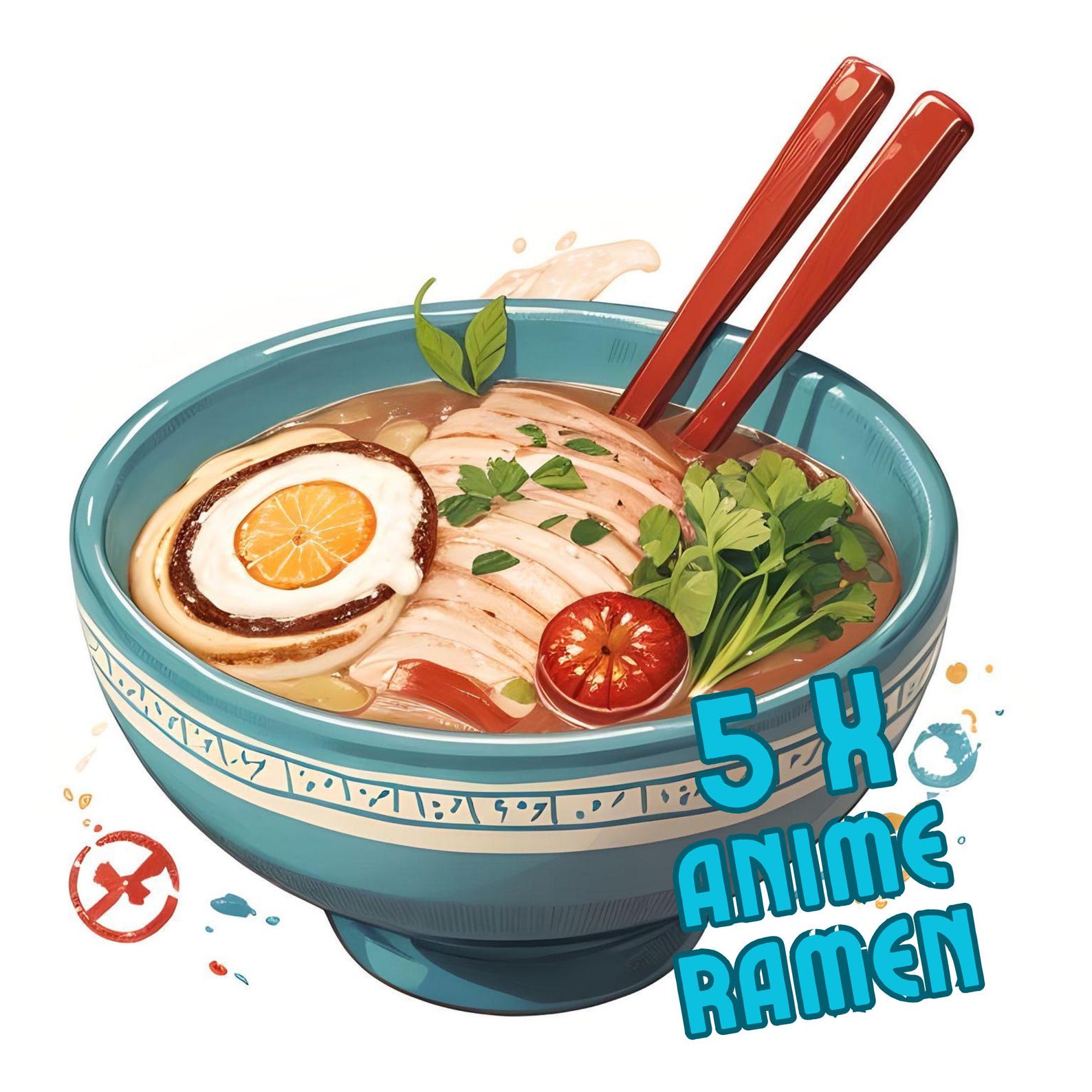 5 X Ramen & Egg in Bowls. 2D Vtuber Style Anime PNG Download. Bowls of ...