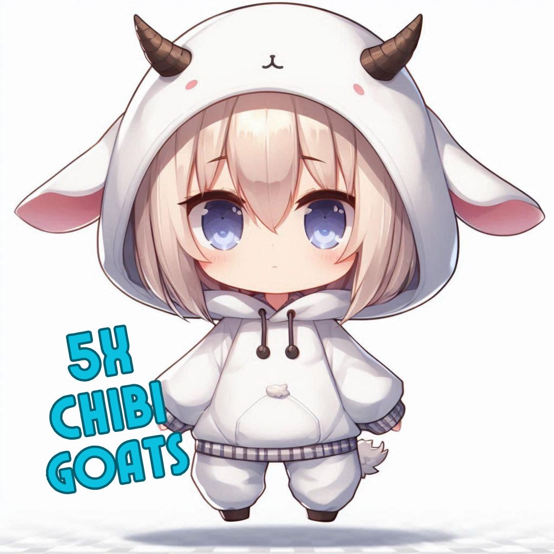 5 X Cute Chibi Goats With Hoodies & 1 X Vtuber MP4 Goat. Anime PNG ...