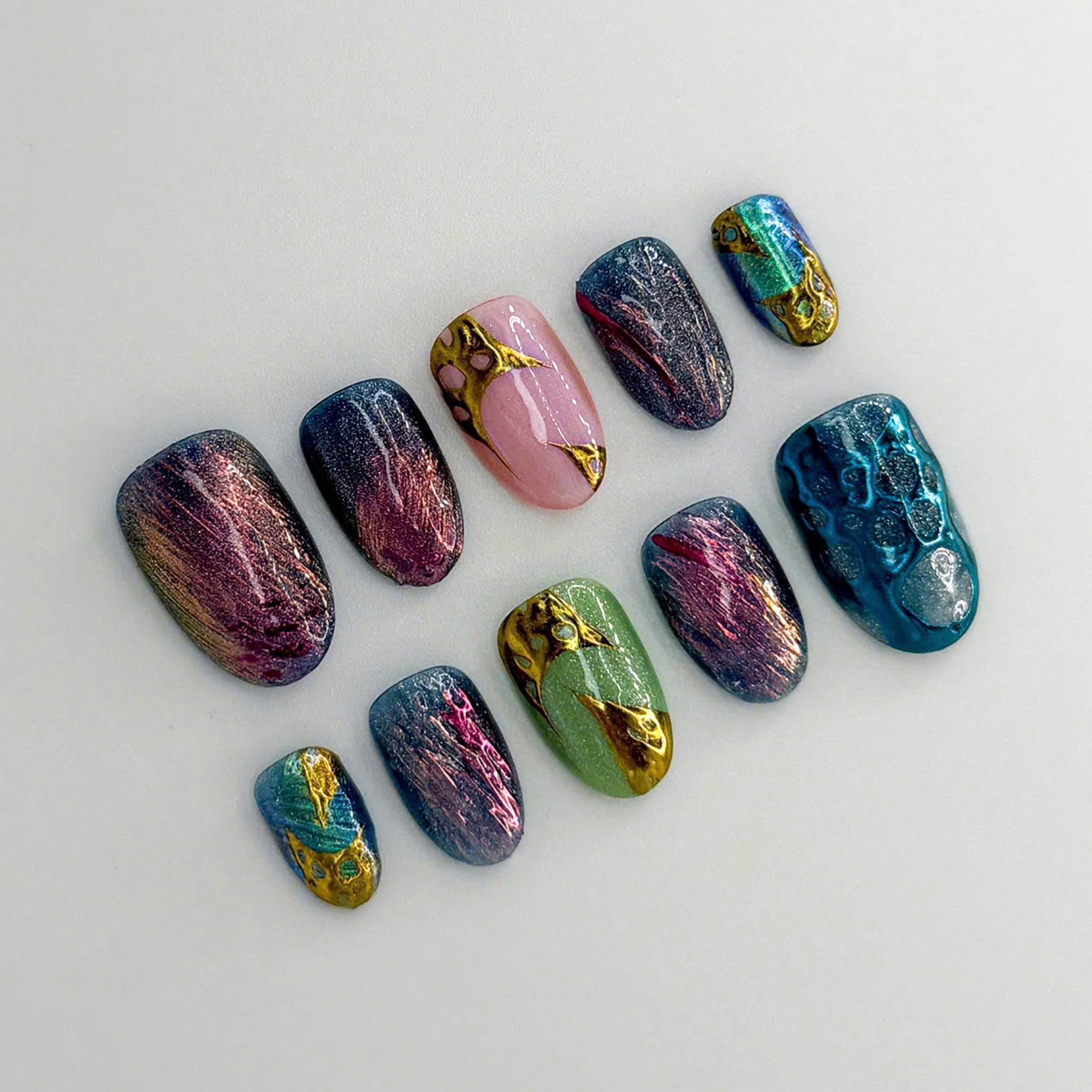 League of Legends Hextech Press on Nails, Handmade Cyberpunk Nail Art ...
