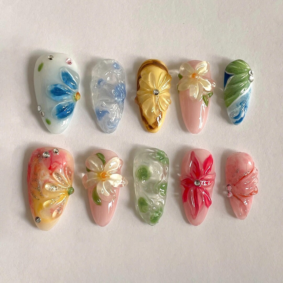 Dreamy Spring Flower Nails, Fairycore Nail Art With 3D Flower Design ...