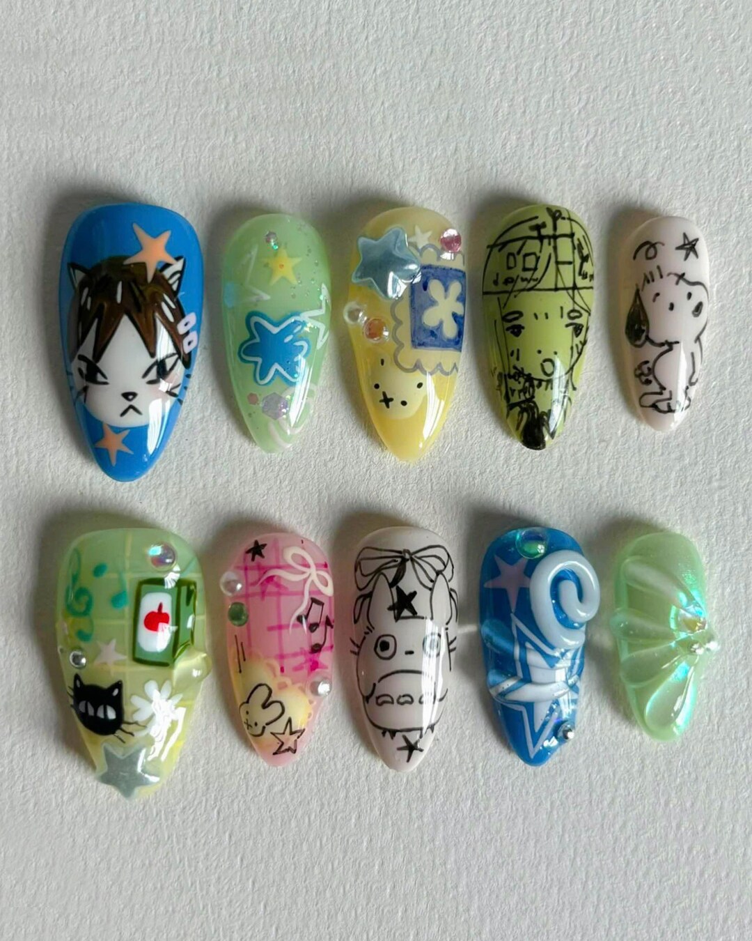 Whimsical Cartoon Press on Nails Unique Cartoon Nail Art, Hand ...