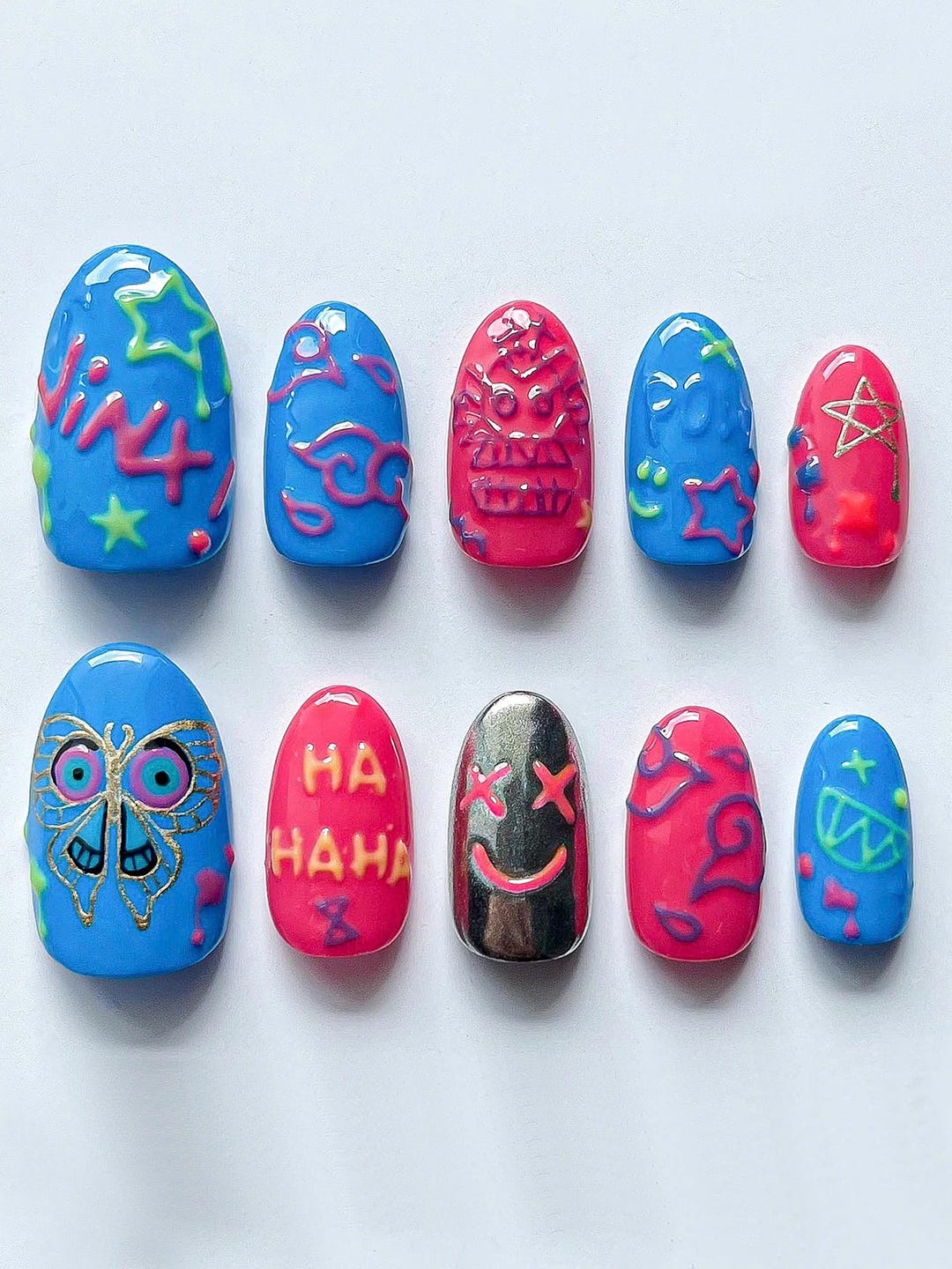 Arcane Jinx-inspired Press on Nails, Glow in the Dark Nails, League of ...