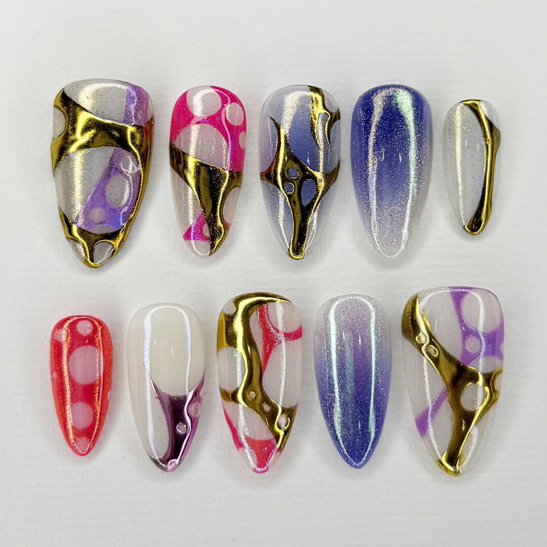 League of Legends Hextech Nail Art, Cyberpunk Press on Nails With Pink ...