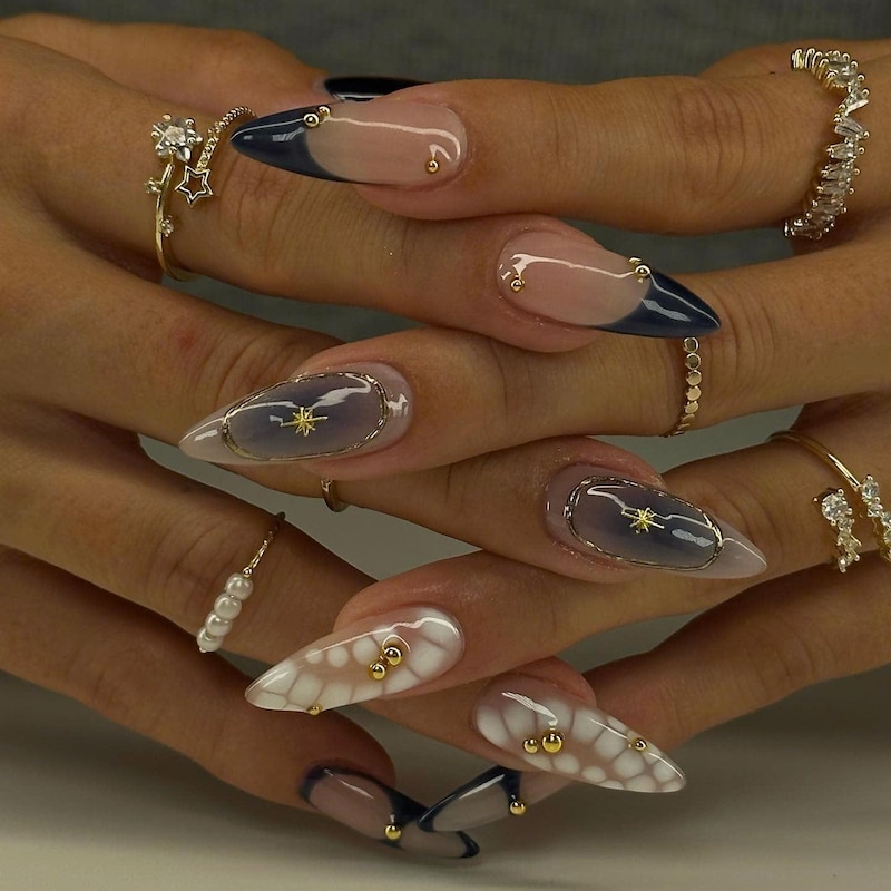 Gel Press on Nails Navy - Etsy