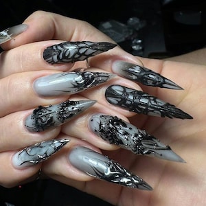 Witchcore Gothic Press on Nails, Halloween Vampire Nails, Handmade 3D ...
