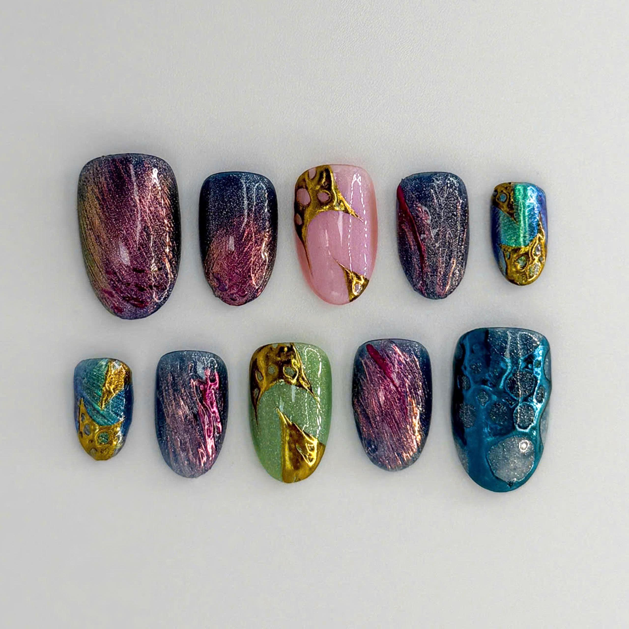 League of Legends Hextech Press on Nails, Handmade Cyberpunk Nail Art ...