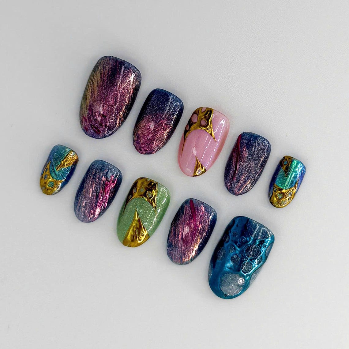 League of Legends Hextech Press on Nails, Handmade Cyberpunk Nail Art ...