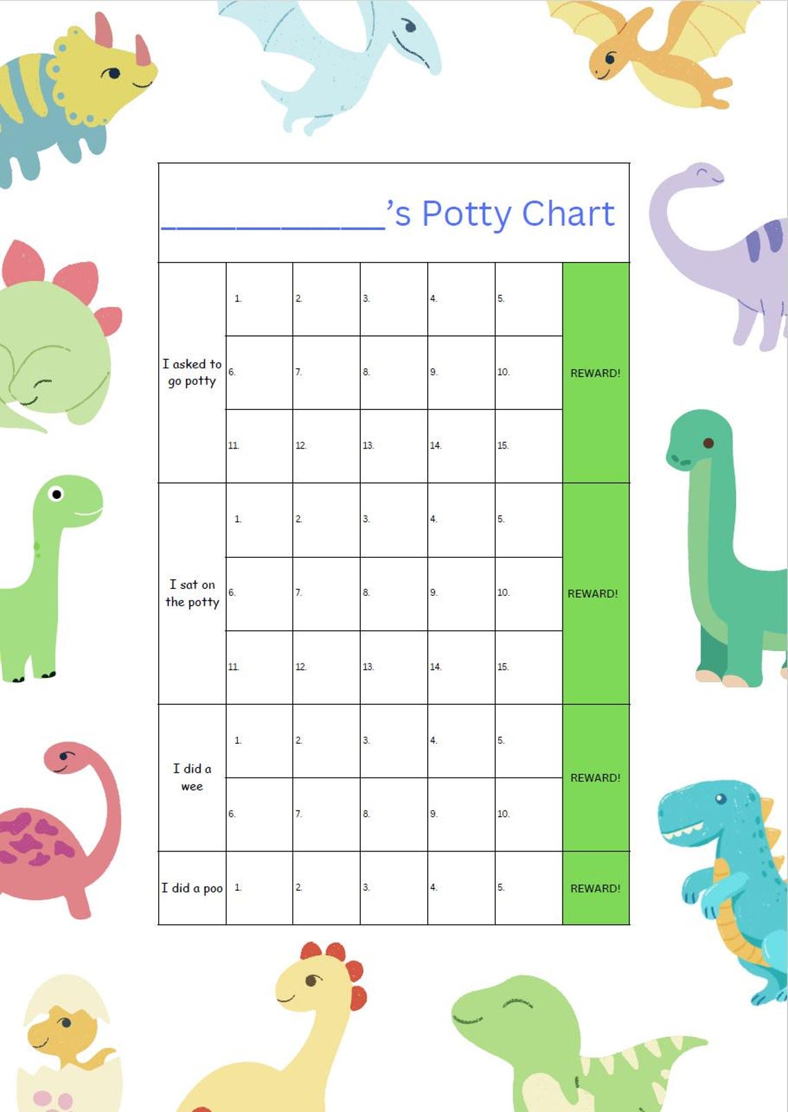 A4 Fun Design Potty Chart for Kids Potty Sticker Chart Potty Chart for ...