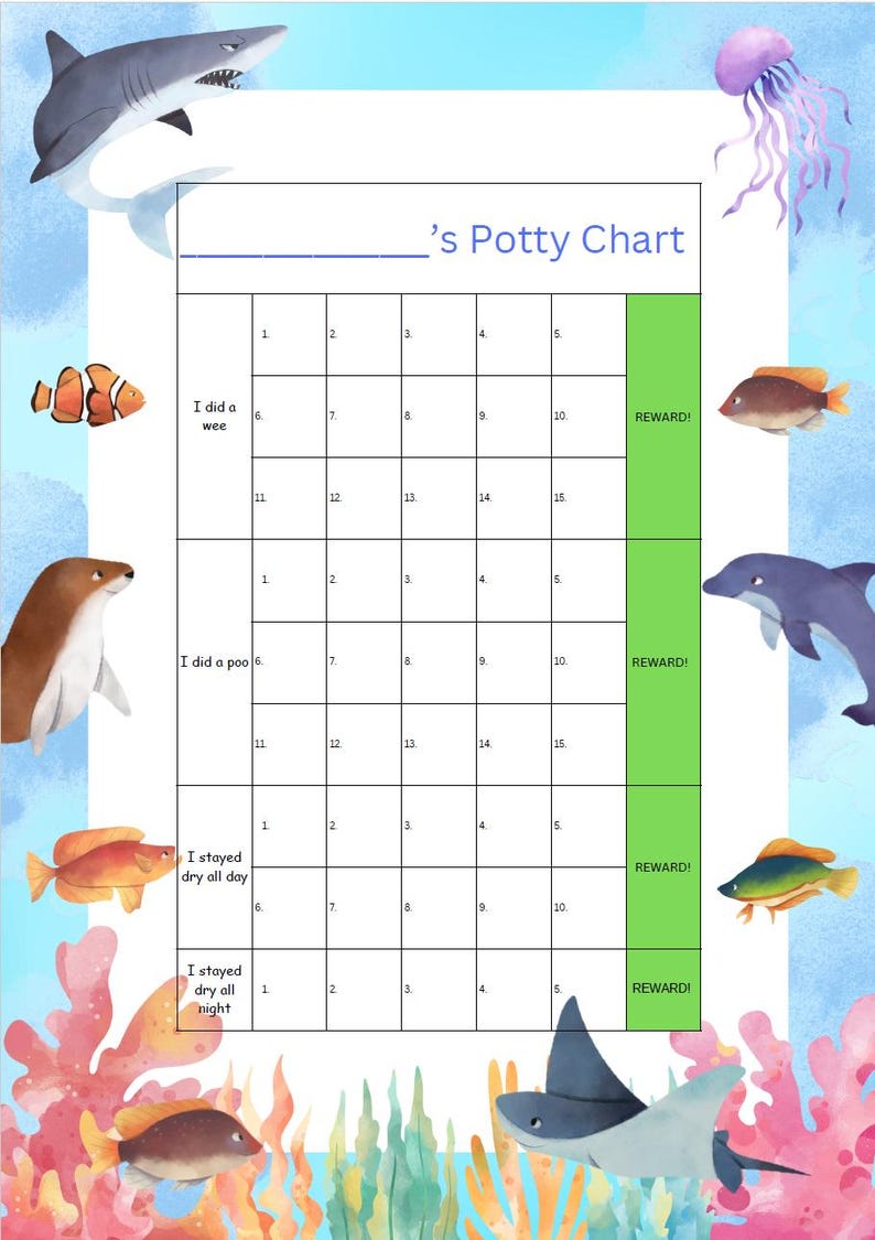 A4 Fun Design Potty Chart for Kids Potty Sticker Chart Potty Chart for ...
