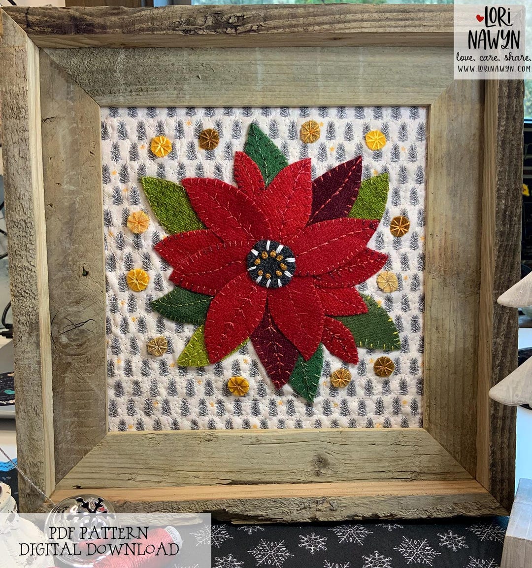 PDF Poinsettia Applique Pattern Download, Wool Applique PDF Pattern ...