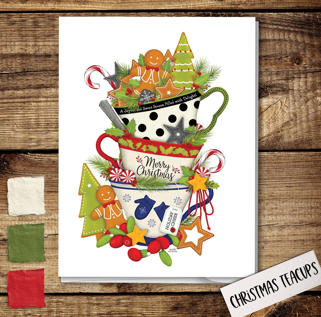 Holiday Teacups Card, Gingerbread, Peppermint, Tea Cups, Christmas ...