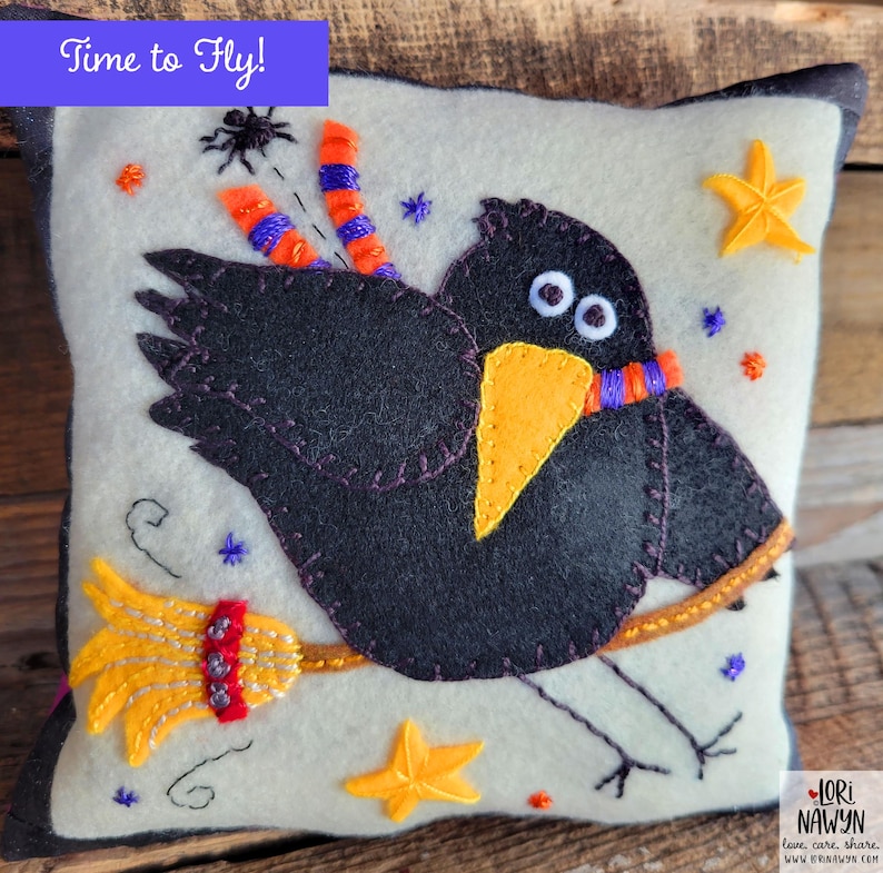 Halloween Crow Embroidery PDF Pattern: Wool Applique Bowl Filler (PDF ...