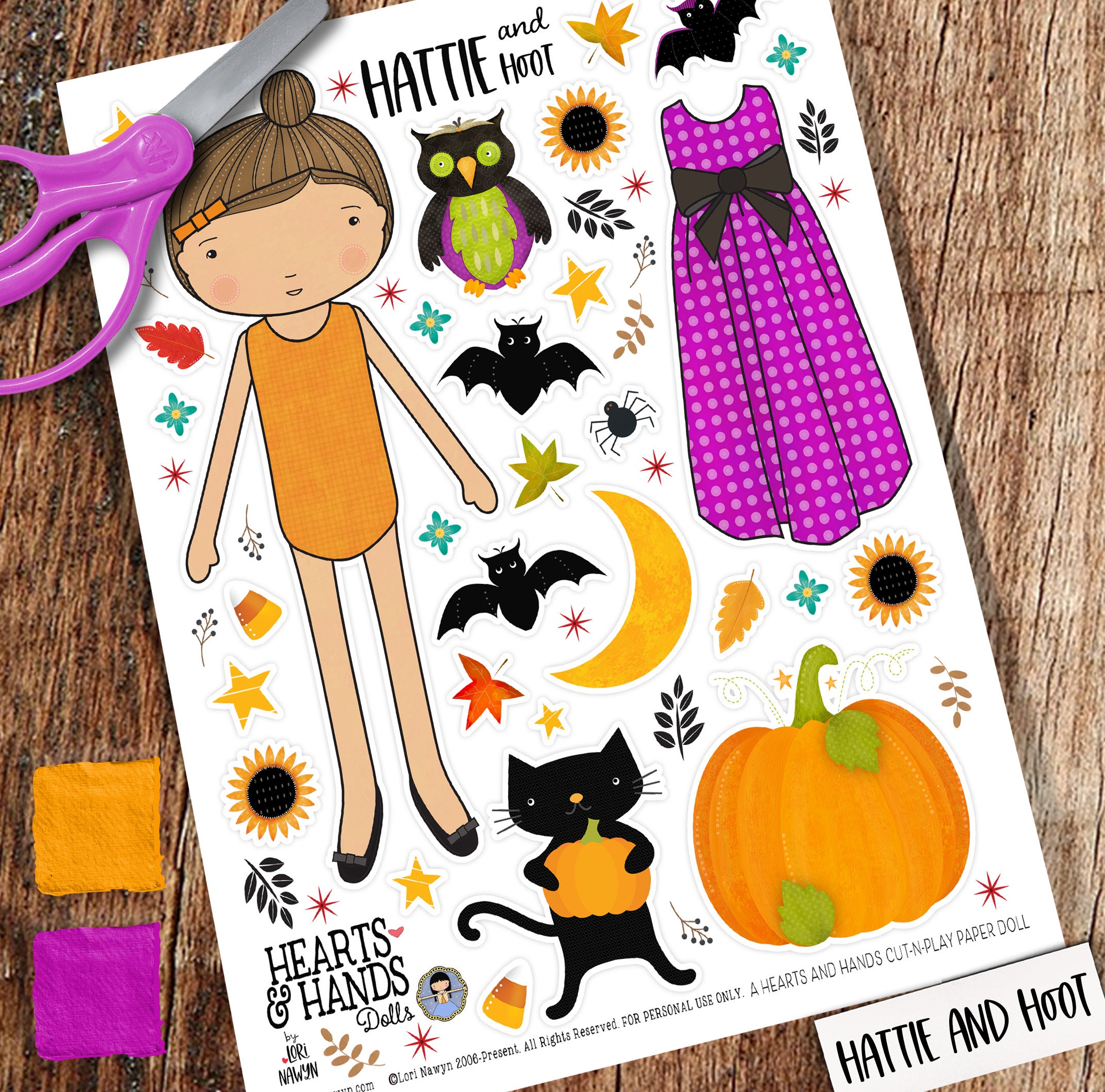 Halloween Paper Doll Printable: Hattie and Hoot Craft Kit (PDF Download ...