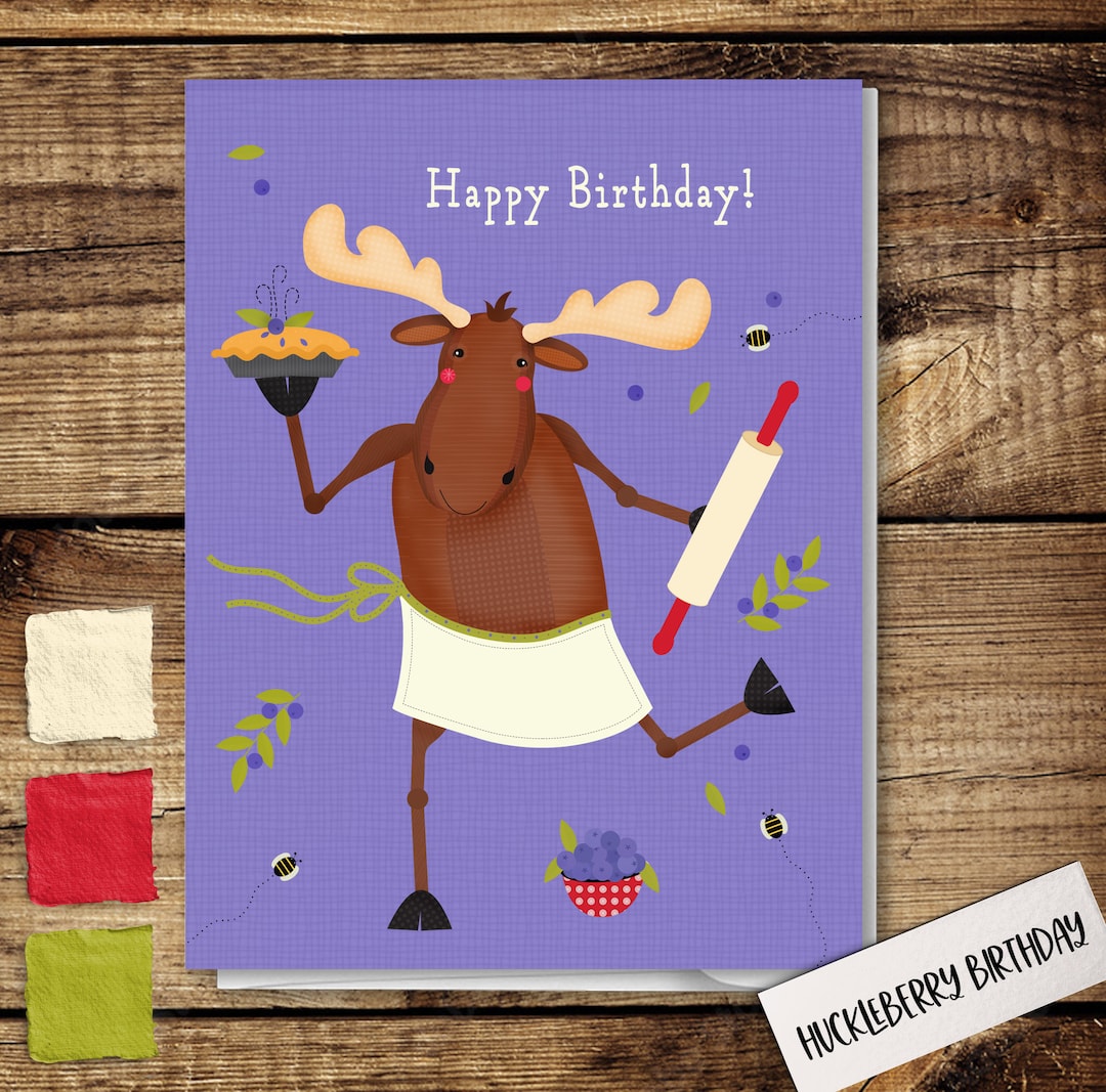 Moose Birthday Card, Woodland Animal Card, Outdoor Card, Whimsical ...
