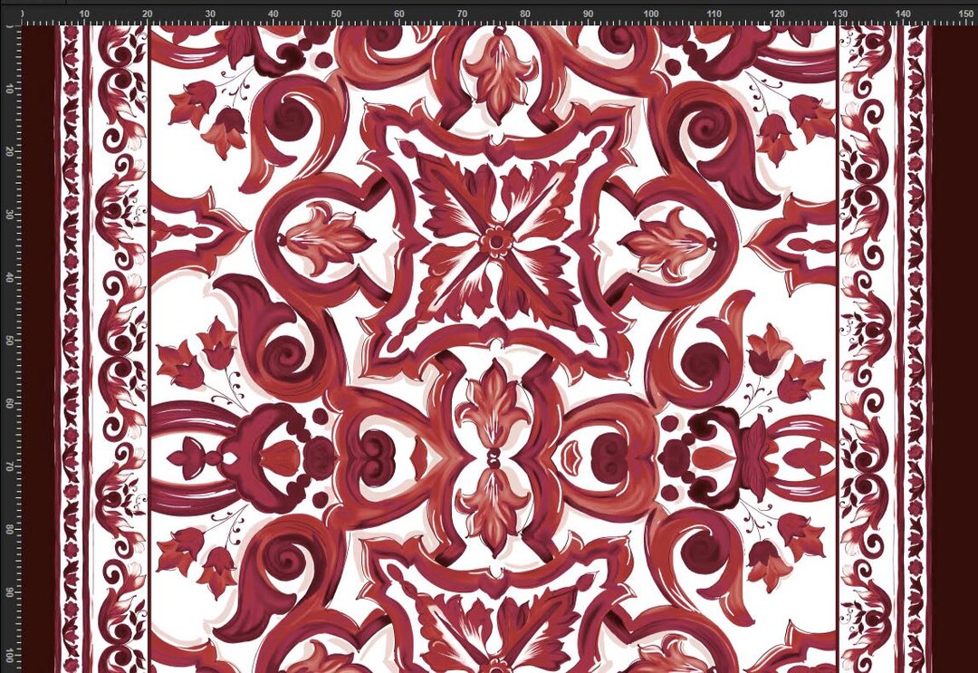 Large Baroque Print Jessica Crepe Fabric, Italian Red Color Baroque ...