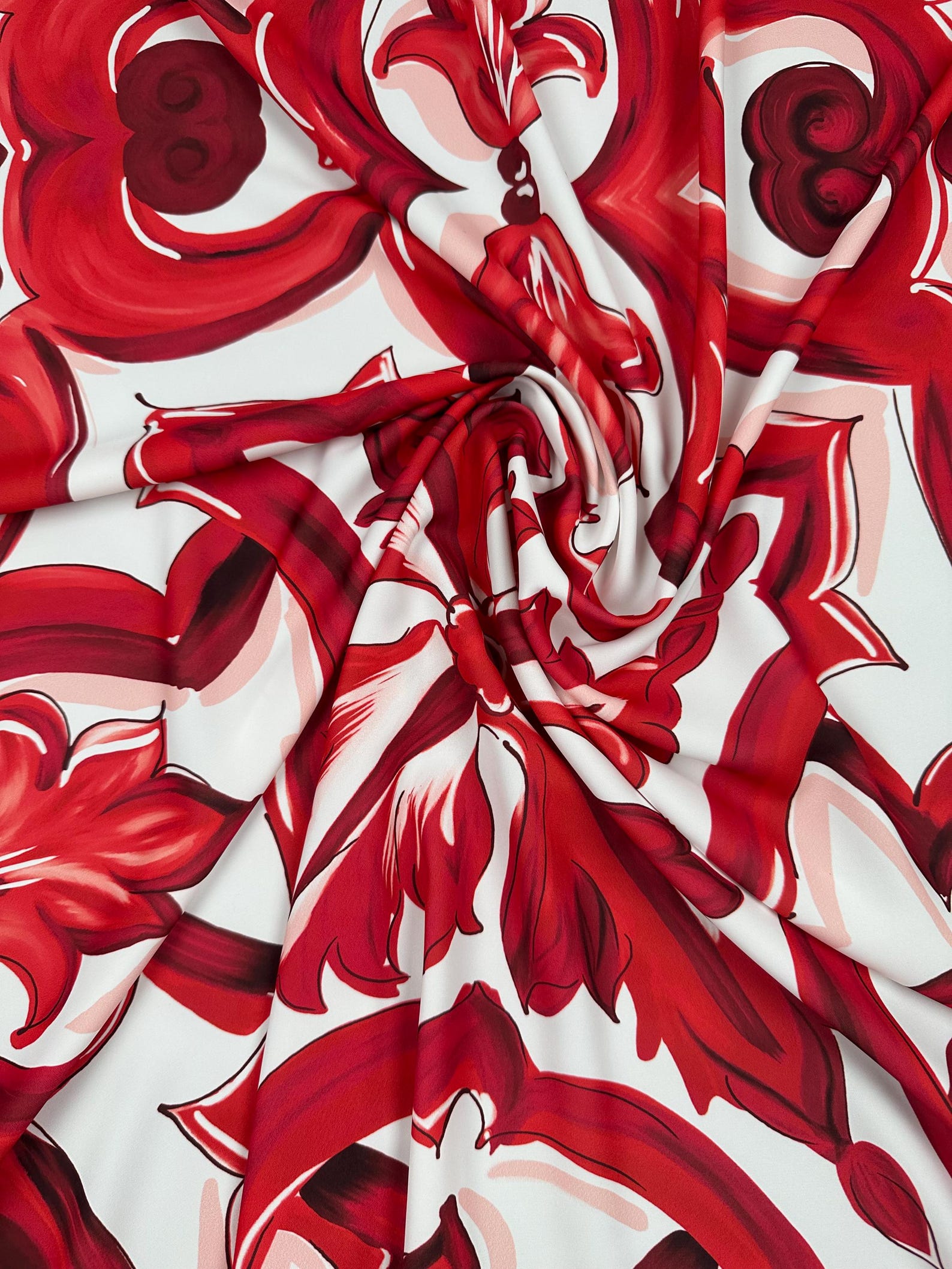 Large Baroque Print Jessica Crepe Fabric, Italian Red Color Baroque ...