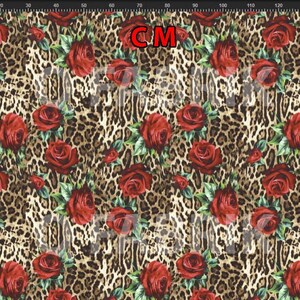 Leopard With Big Red Roses Print Jessica Crepe Fabric, Exotic Animal ...