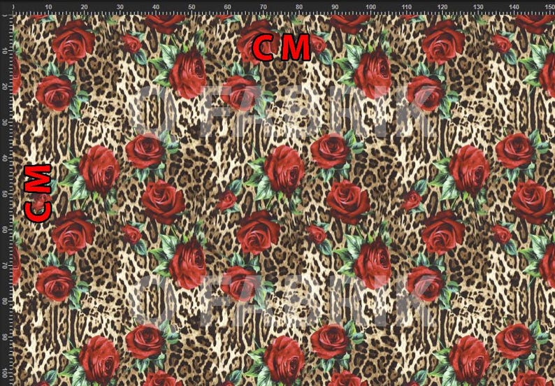 Leopard With Big Red Roses Print Jessica Crepe Fabric, Exotic Animal ...