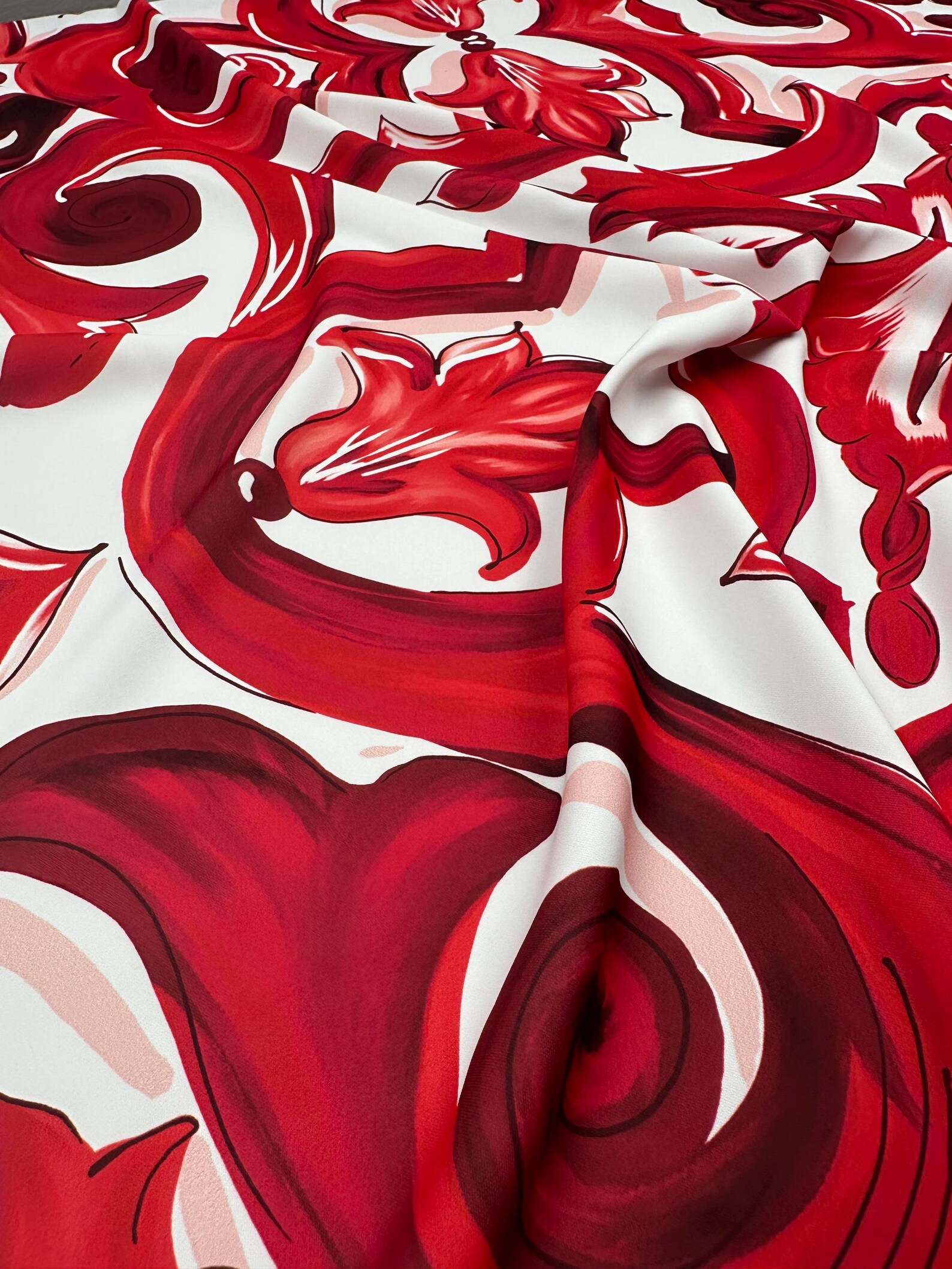 Large Baroque Print Jessica Crepe Fabric, Italian Red Color Baroque ...