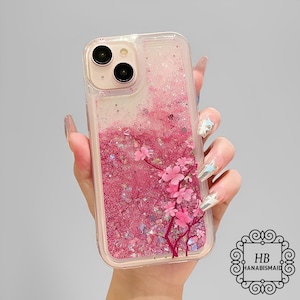 Sakura Cherry Blossoms Liquid Quicksand Pink Flower Phone Case for ...